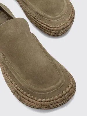 Loewe Rio Suede Calfskin Loafers With Woven Midsole - Grey