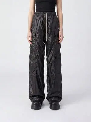 Rick Owens Drawstring High-waisted Cargo Pants In Crinkled Nylon - Black