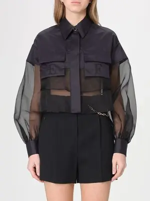 Elisabetta Franchi Organza Shirt With Embroidered Logo - Black