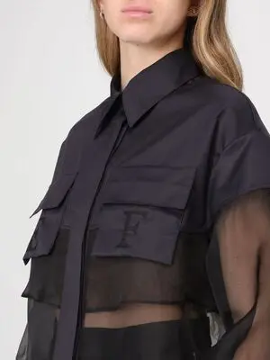 Elisabetta Franchi Organza Shirt With Embroidered Logo - Black