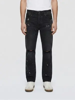 PURPLE BRAND Knee Slit Paint Denim Jeans - Black