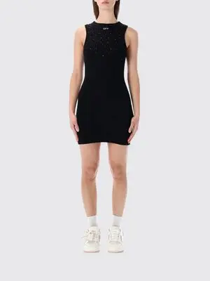 Off-White Stretch Viscose Mini Dress With Rhinestones - Black