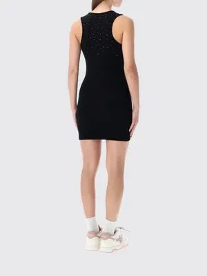 Off-White Stretch Viscose Mini Dress With Rhinestones