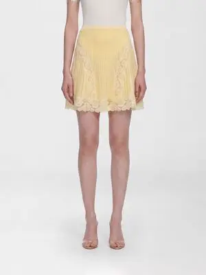 SELF-PORTRAIT Viscose Knit And Lace Skirt - Yellow