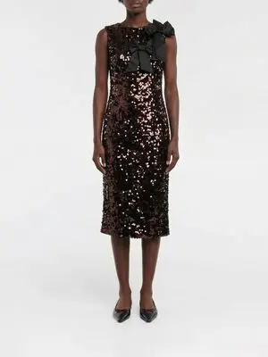 GANNI Sequin Dress With Bow - Brown