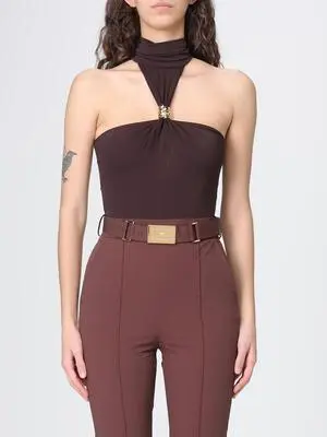 Elisabetta Franchi Cut-out Viscose Bodysuit Top - Brown