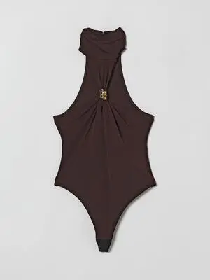 Elisabetta Franchi Cut-out Viscose Bodysuit Top - Brown