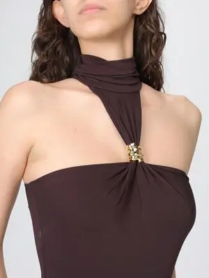 Elisabetta Franchi Cut-out Viscose Bodysuit Top - Brown