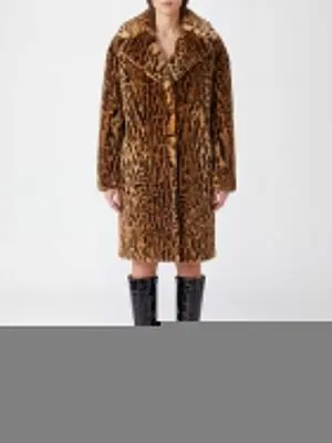 STAND STUDIO Single-breasted Animal Print Faux Fur Knee-length Coat - Brown