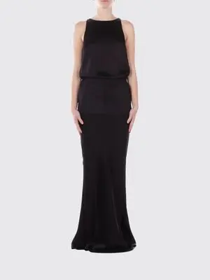 DONDUP Long Satin Gown With Off-the-shoulder Sleeves