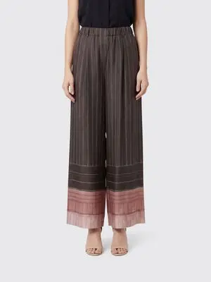 ALYSI Striped Silk Palazzo Trousers - Brown