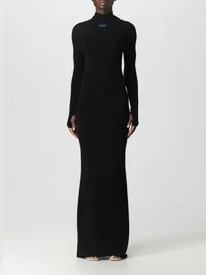 Off-White High Neck Maxi Dress With Floral Applique