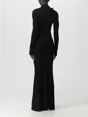 Off-White High Neck Maxi Dress With Floral Applique
