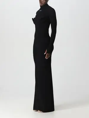 Off-White High Neck Maxi Dress With Floral Applique