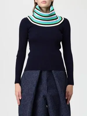 Sunnei Ribbed Knit Top With Striped Collar - Blue