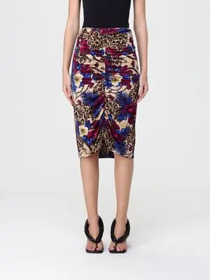 Just Cavalli Ruched Floral & Leopard Print Midi Skirt