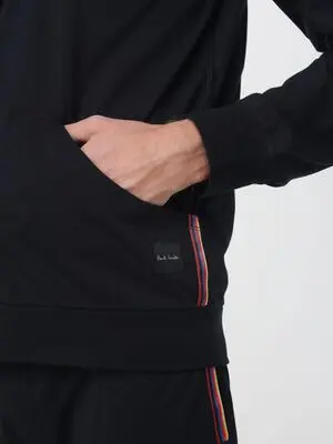 Paul Smith Zip-up Hoodie With Signature Stripe Detail - Black