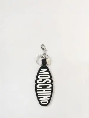 Moschino Brass And Rubber Keychain With Logo - Black
