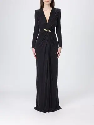 Elisabetta Franchi Long Dress In Stretch Cupro - Black