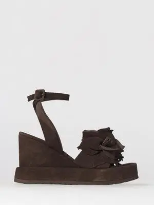 PALOMA BARCELO Suede Wedge Sandal With Applied Flowers - Dark