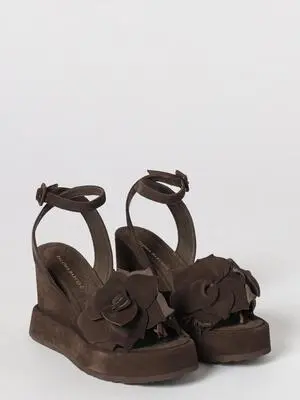 PALOMA BARCELO Suede Wedge Sandal With Applied Flowers