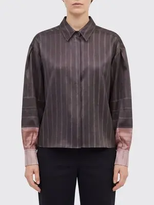 ALYSI Striped Silk Shirt - Brown