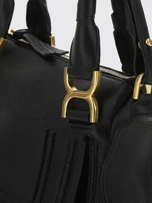Chloé Marcie Small Grained Calfskin Handbag With Woven Handles - Black
