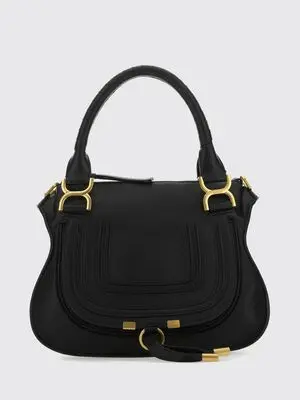 Chloé Marcie Small Grained Calfskin Handbag With Woven Handles - Black