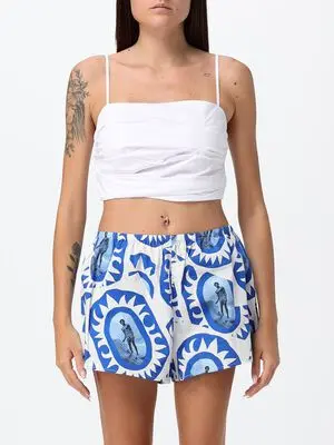 Staud Cropped Cotton Top With Thin Straps And Straight Neckline - White