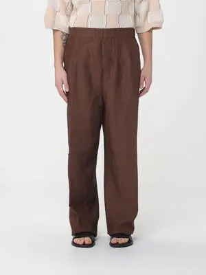 LANEUS Wide-leg Trousers In Linen Blend - Brown