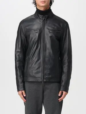 XC Leather Zip-up Jacket With Stand Collar - Black
