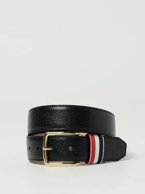 Thom Browne Leather Belt With Signature Striped Detail - Black