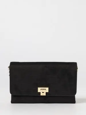 Elisabetta Franchi Suede Crocodile Print Bag - Black