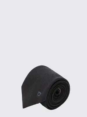 FERRAGAMO Classic Silk And Cashmere Tie With Jacquard Monogram Pattern - Grey