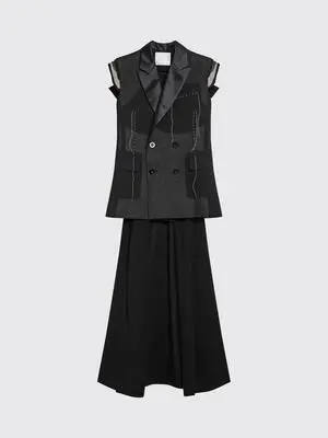Sacai Long Double-breasted Patchwork Wool And Silk Tailored Vest