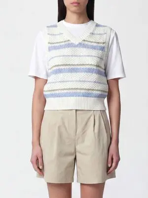 DUNST Striped Cotton Knit V-neck Vest - Blue