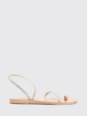 ANCIENT GREEK SANDALS Woven Nappa Leather Flat Thong Sandals - Silver