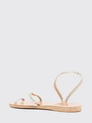 ANCIENT GREEK SANDALS Woven Nappa Leather Flat Thong Sandals - Silver