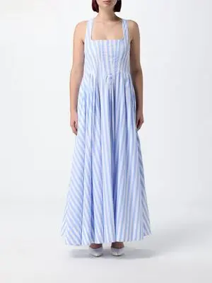 Sportmax Striped Cotton Bustier Maxi Dress With Square Neckline - Gnawed Blue