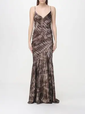 Elisabetta Franchi Alligator Print Stretch Satin Maxi Dress