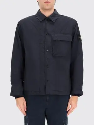 Stone Island Nylon Shirt Jacket With Patch Pockets And Compass Logo - Blue