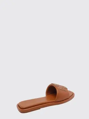 Tory Burch Double T Sport Smooth Leather Slide Sandals - Brown