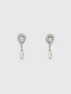 Alessandra Rich Brass Earrings With Rhinestones And Synthetic Pearls - Silver