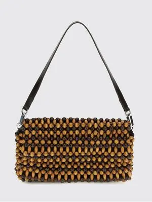 Staud Timmy Beaded Wood Shoulder Bag With Removable Leather Handle