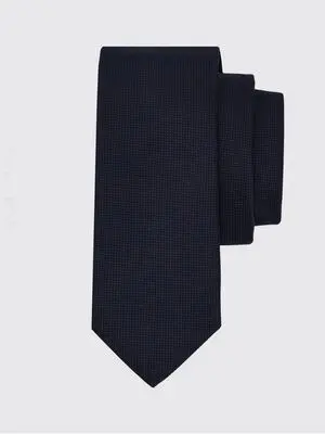 FERRAGAMO Checkered Pure Silk Tie With Jacquard Weave - Navy