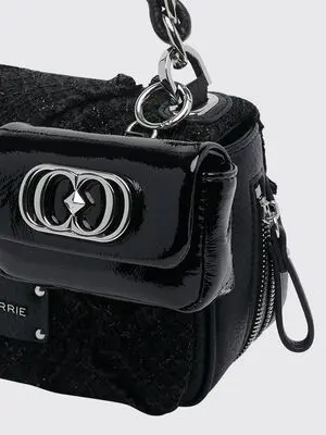 LA CARRIE Tweed Mini Shoulder Bag With Woven Chain Handle - Black