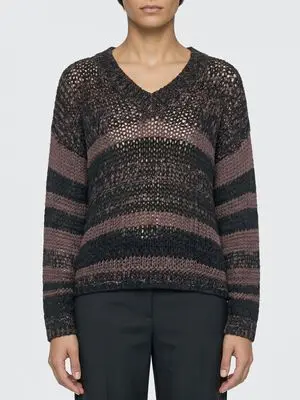 ROBERTO COLLINA Striped Cotton V-neck Sweater - Black