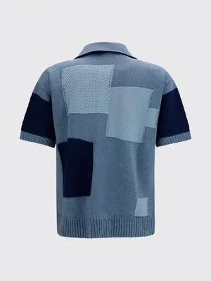 LANEUS Patchwork Print Cotton Bowling Shirt With An Elasticated Hem
