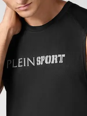 PLEIN SPORT Printed Polyester Sleeveless Tank Top - Black