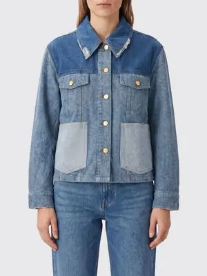 GANNI Cropped Patchwork Denim Jacket In Cotton Denim - Blue